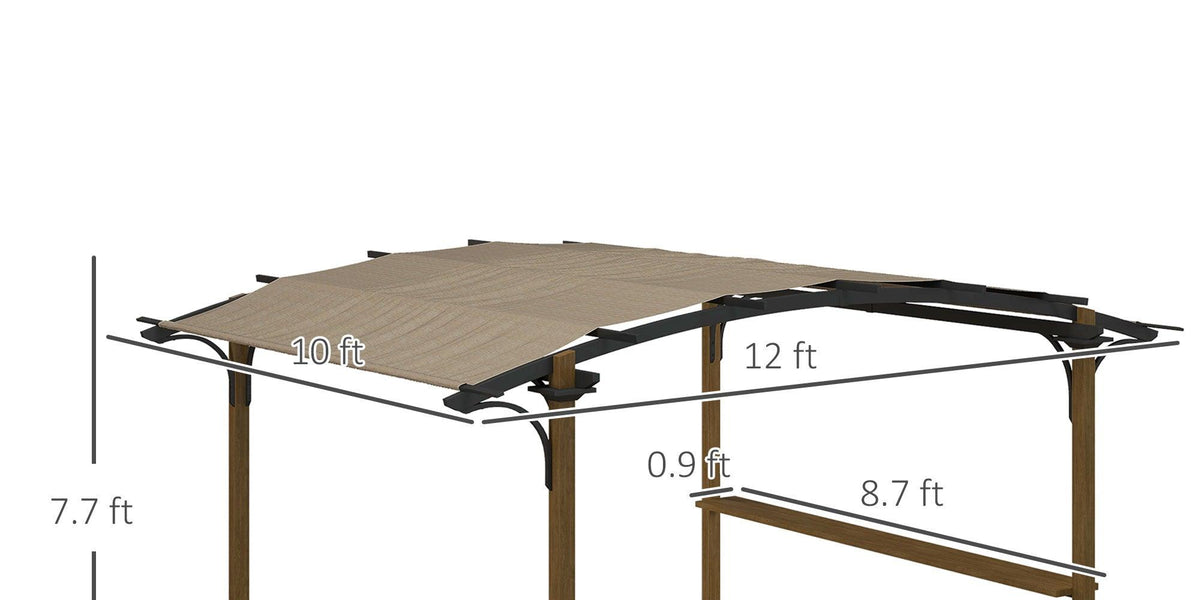 Outsunny 12' x 10' Outdoor Pergola with Bar Counter, Sun Shade Canopy,