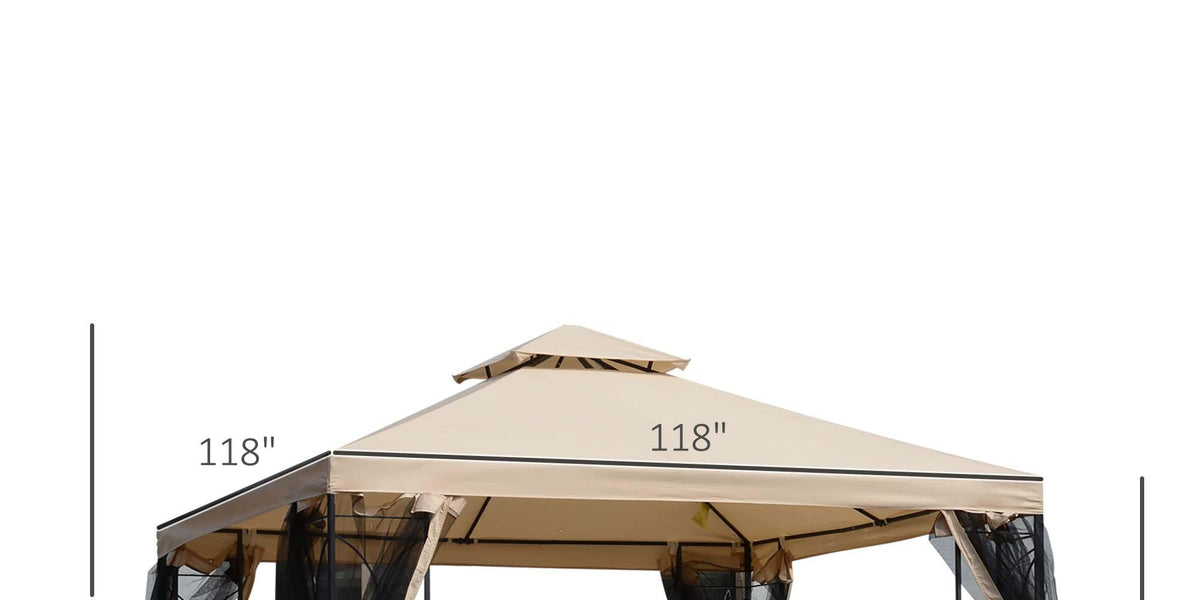 10' x 10’ Steel Outdoor Patio Gazebo Canopy with Privacy Mesh Curtains