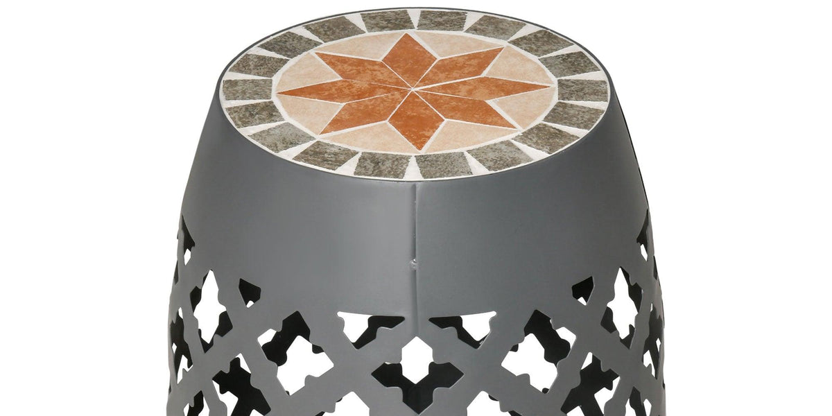 12" Round Patio Garden Stool, Outdoor Footstool, Garden Mosaic Accent