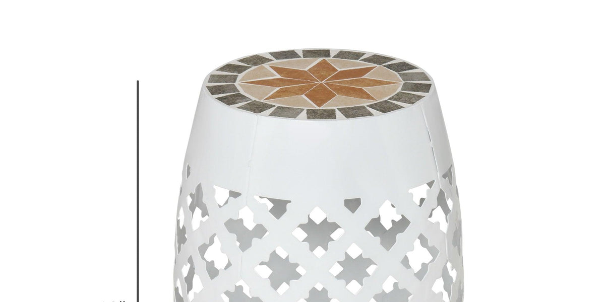 12" Round Patio Outdoor Footstool, Garden Mosaic Accent Side Table, Pl