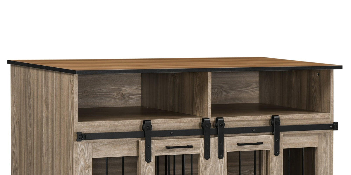 2-in-1 Large/Small Dog Crate Table with Removable Wall, Dog Crate Furn
