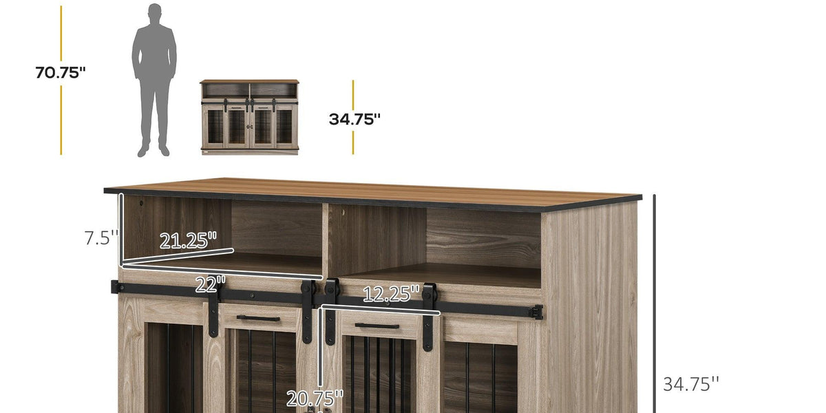 2-in-1 Large/Small Dog Crate Table with Removable Wall, Dog Crate Furn
