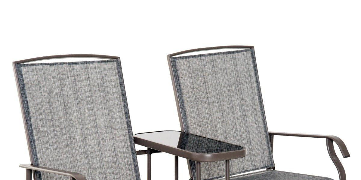 2-Person Outdoor Glider Bench with Center Table, Patio Rocking Chair S