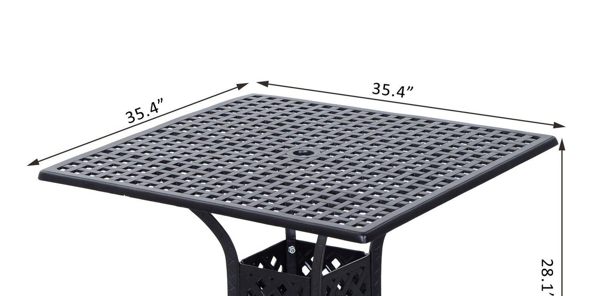 36" x 36" Square Metal Outdoor Patio Bistro Table with Center Umbrella