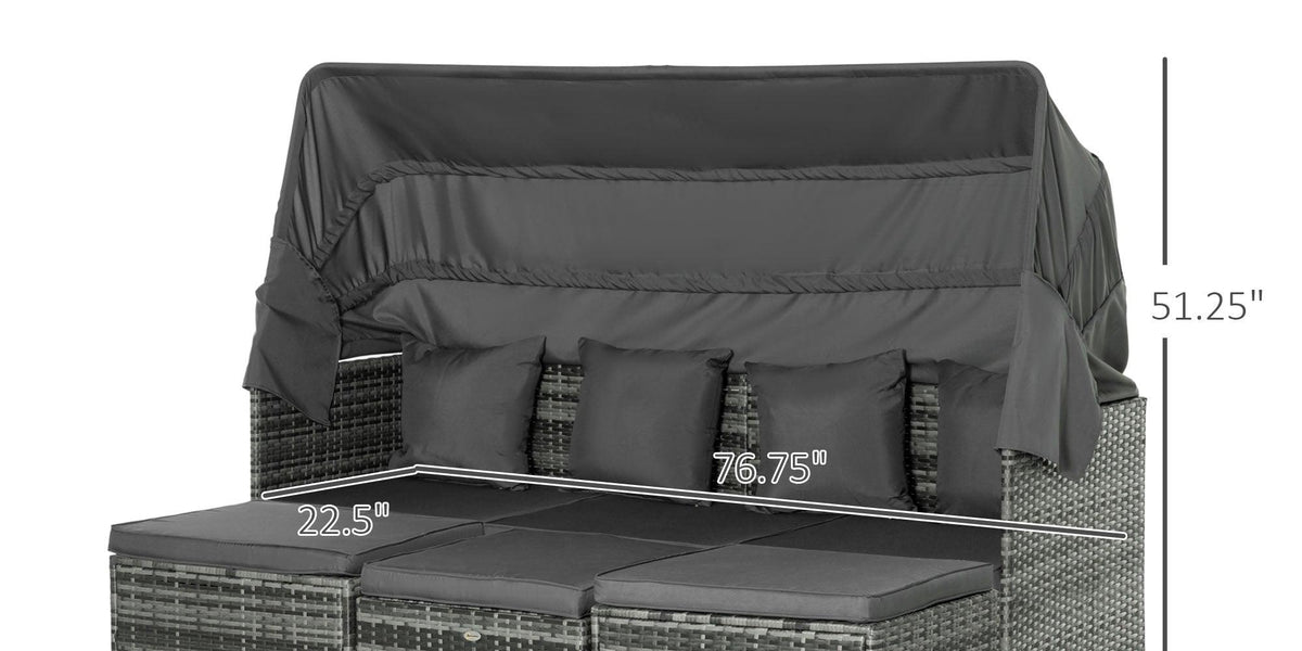 4 Piece Adjustable Canopy Outdoor Rattan Sofa Set Patio Furniture Wick