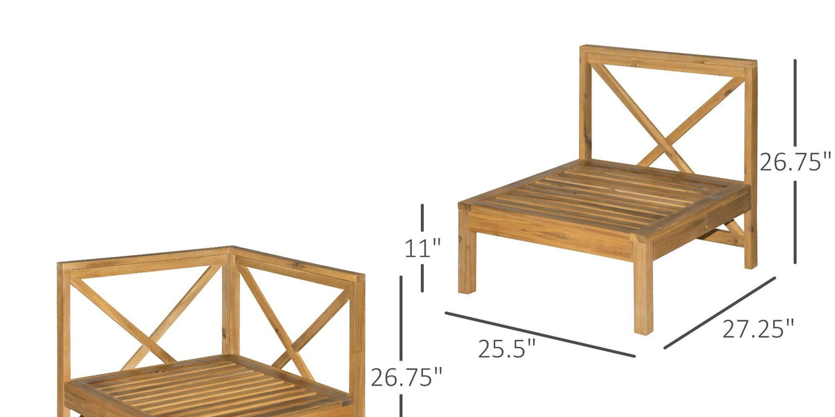 6-Piece Wooden Patio Sofa Sectional Set with Modular Design, Coffee Ta
