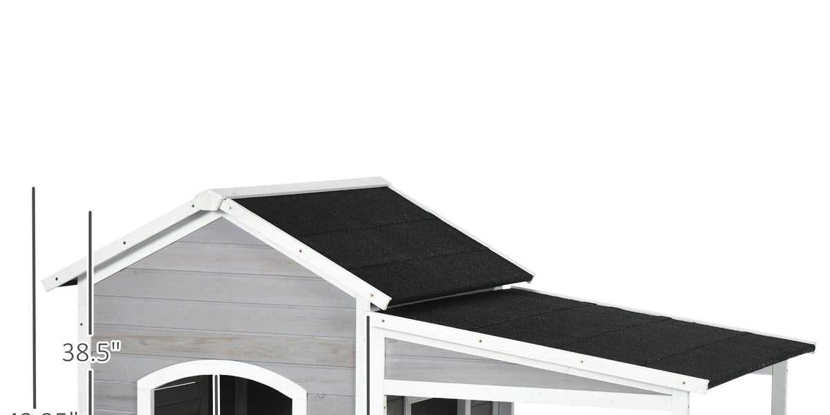 Outdoor Dog House with Porch, Cabin Style with Asphalt Roof, Doors and