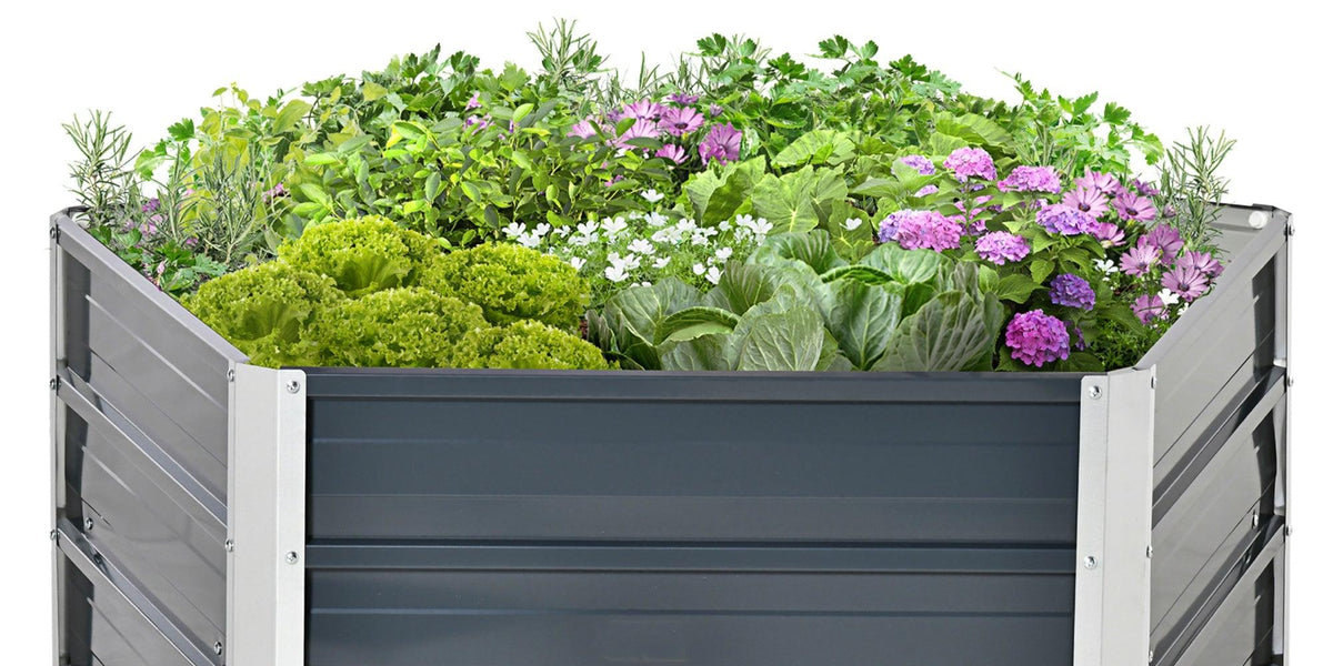Pentagon Raised Garden Bed, Elevated Large Metal Planter Box w/ Instal