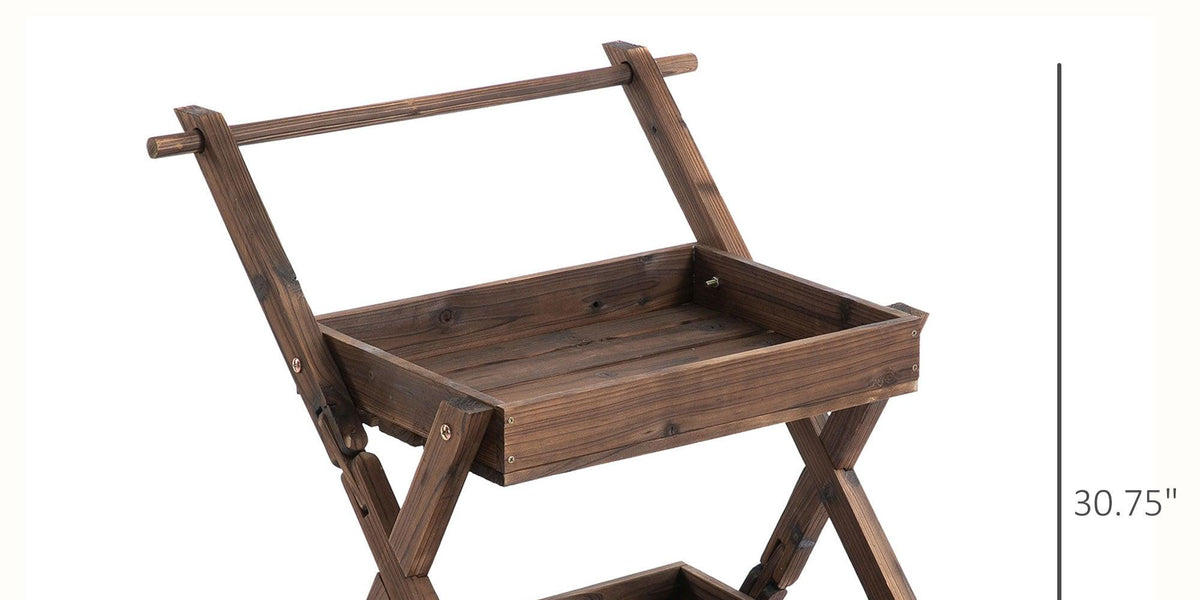 Wooden Rustic 2-Level Elevated Garden Plant Bed/Stand with Wheels for